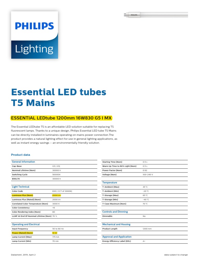 Anexo 2 - Essential Led Tube 16w830 g5 I MX | PDF | Lighting ...