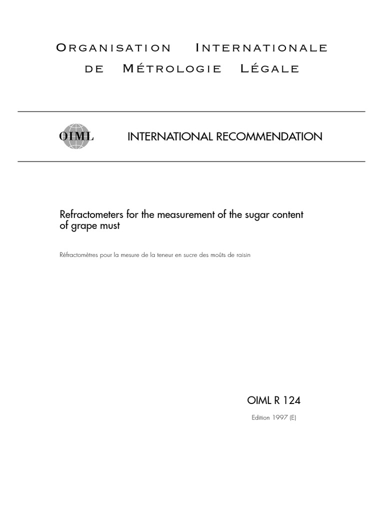 OIML R 124: Refractometers for Sugar Measurement | PDF | Metrology ...