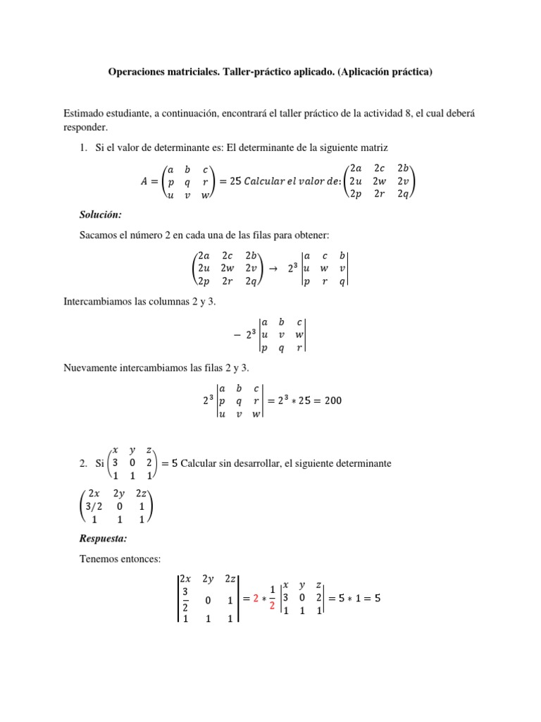 Operaciones matriciales | Determinante | Teoría de la matriz | Prueba ...