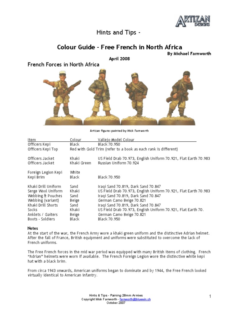 Colour Guide - Free French in North Africa: Hints and Tips | PDF ...