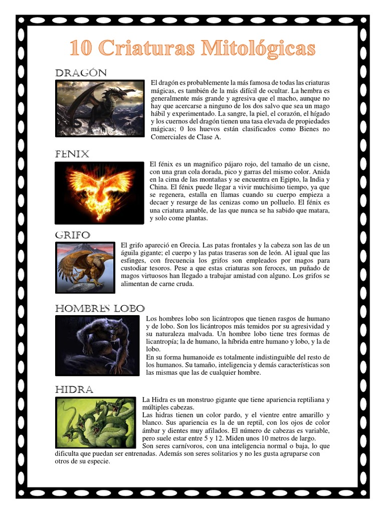 Criaturas Mitológicas y sus Nombres | PDF | Medusa | Criaturas legendarias