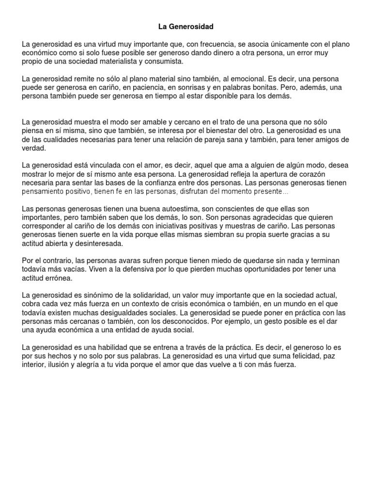 La Generosidad | PDF | Amor | Conceptos psicologicos