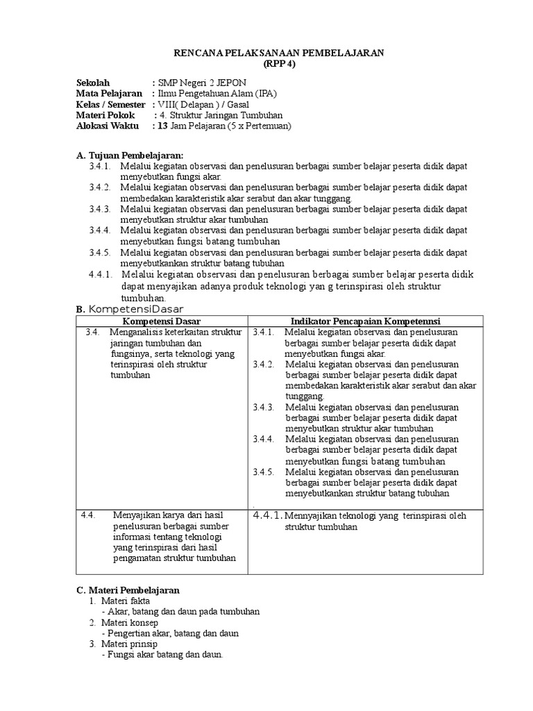 RPP 4. Struktur Jaringan Tumbuhan | PDF