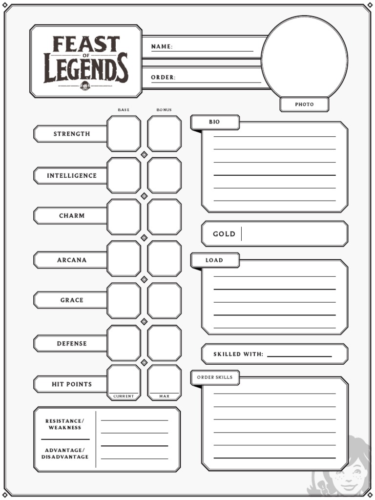 Wendys Feast of Legends Character Sheets | PDF