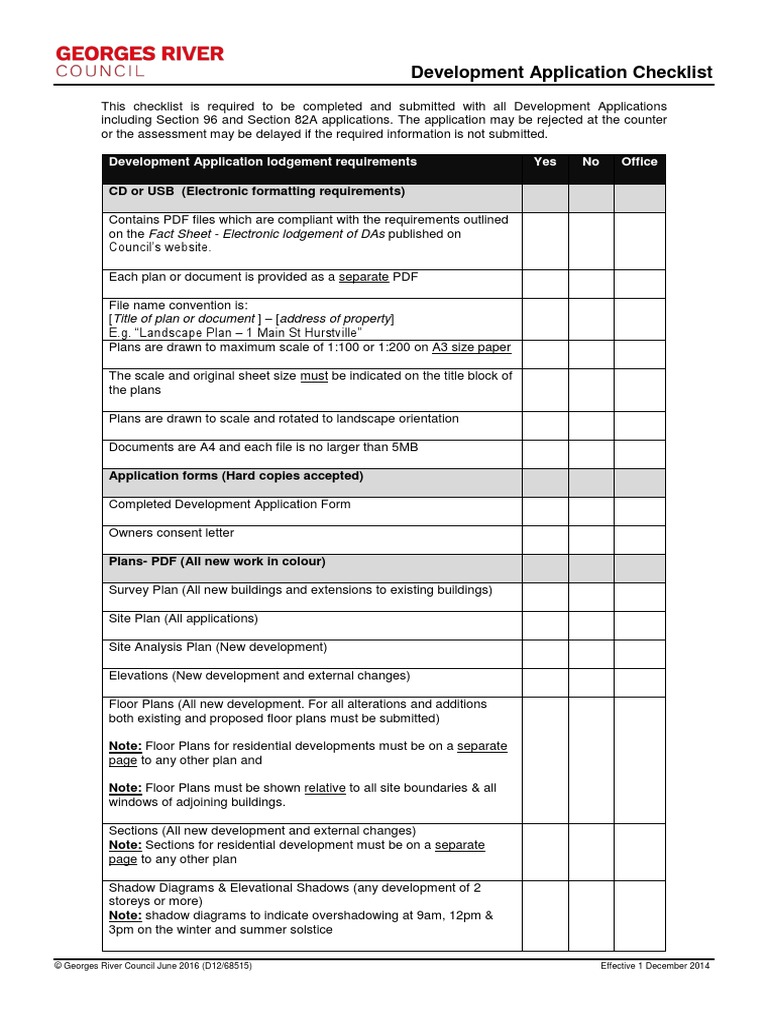Development Application Checklist - All Development - 2016 | PDF | Document
