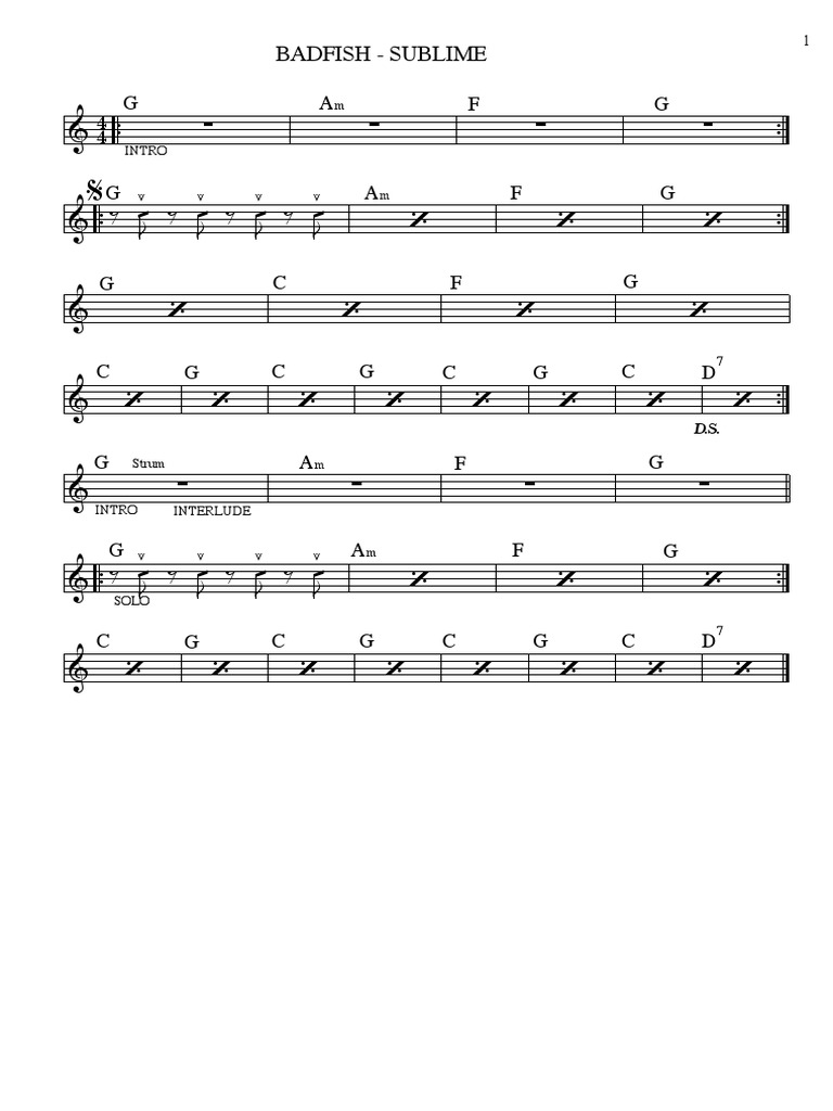 Badfish - Sublime: G A F G | PDF