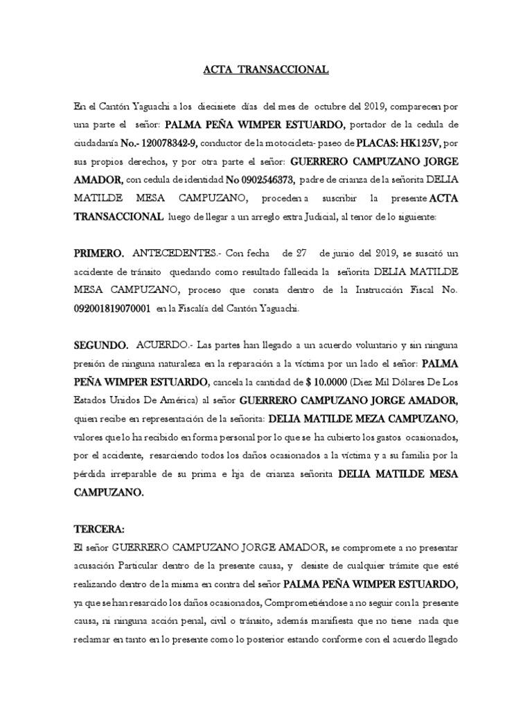 Acta Transaccional de Transito Notaria | PDF | Instituciones sociales ...