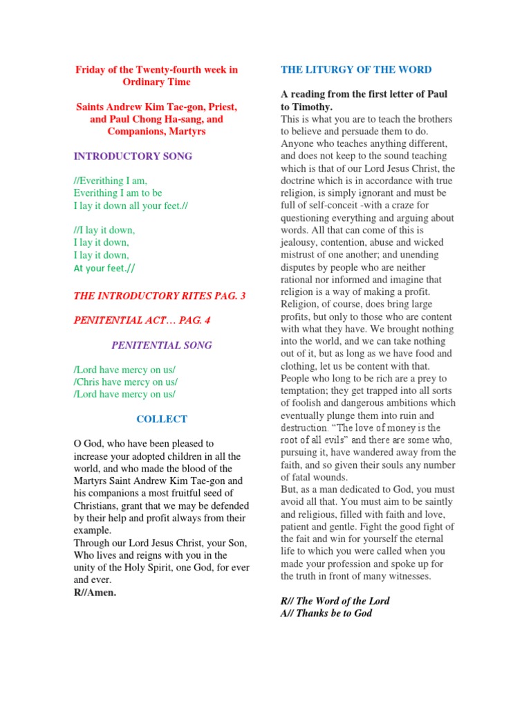 English Mass Septiembre 20 | PDF | God The Father | Kingship And ...