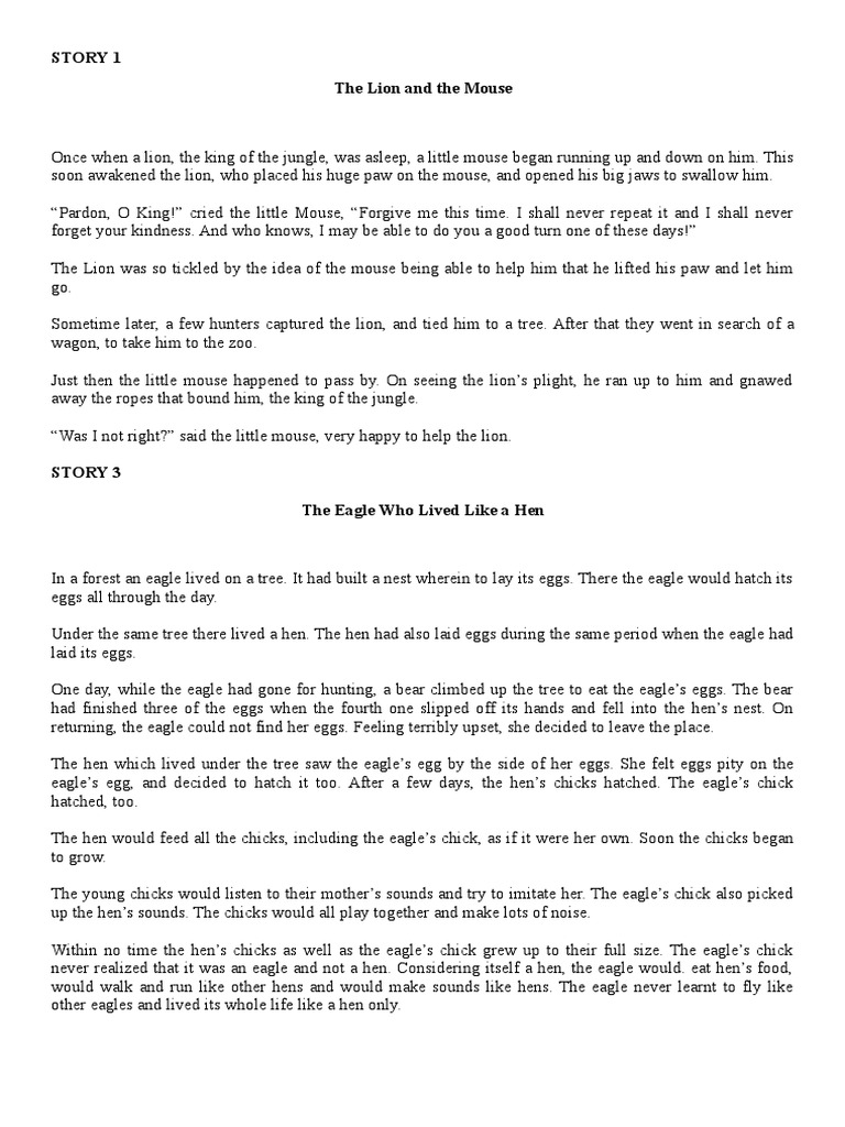 Story 1 The Lion and The Mouse | PDF | Chicken
