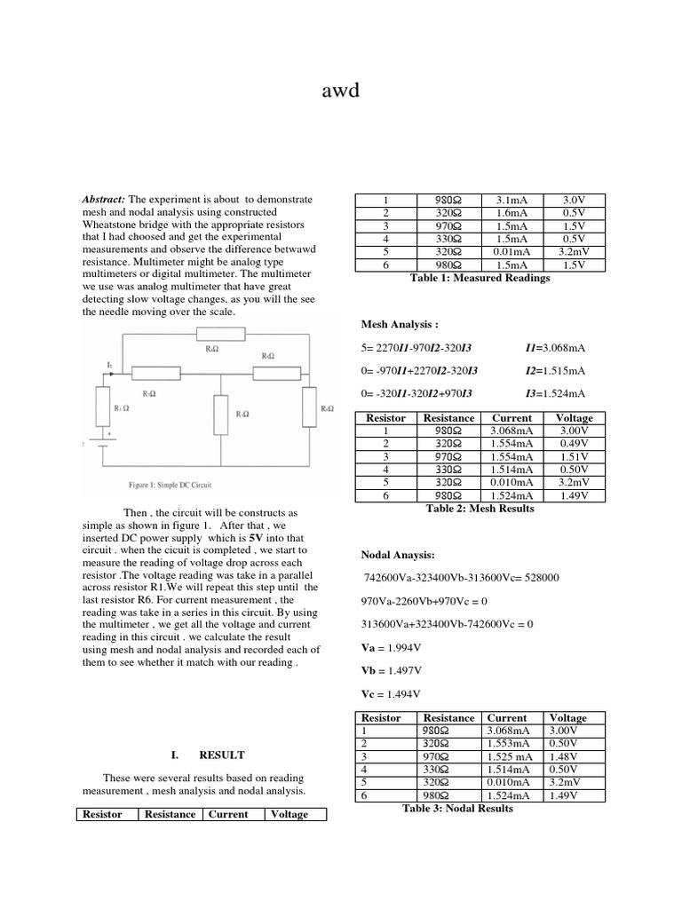 Waddh and Nodal - DC Circui | PDF | Electrical Network | Resistor
