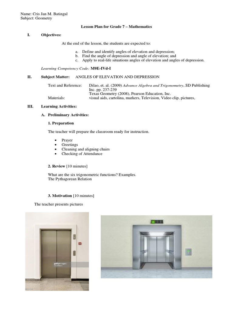Class Observation 1 (2019) - Lesson Plan in Grade 8 Math v.1.0 | PDF ...
