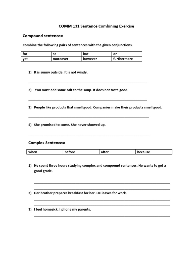 Sentence Combining Exercise | PDF