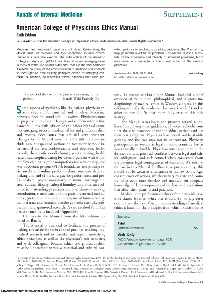 ACP Ethics Manual 2019 | PDF | Medical Record | Informed Consent