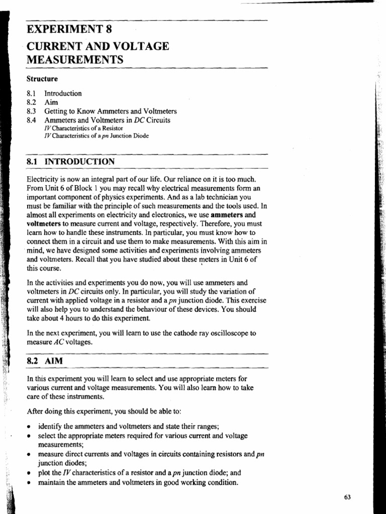 Experiment 8 Current and Voltage Measurements: Structure | PDF ...