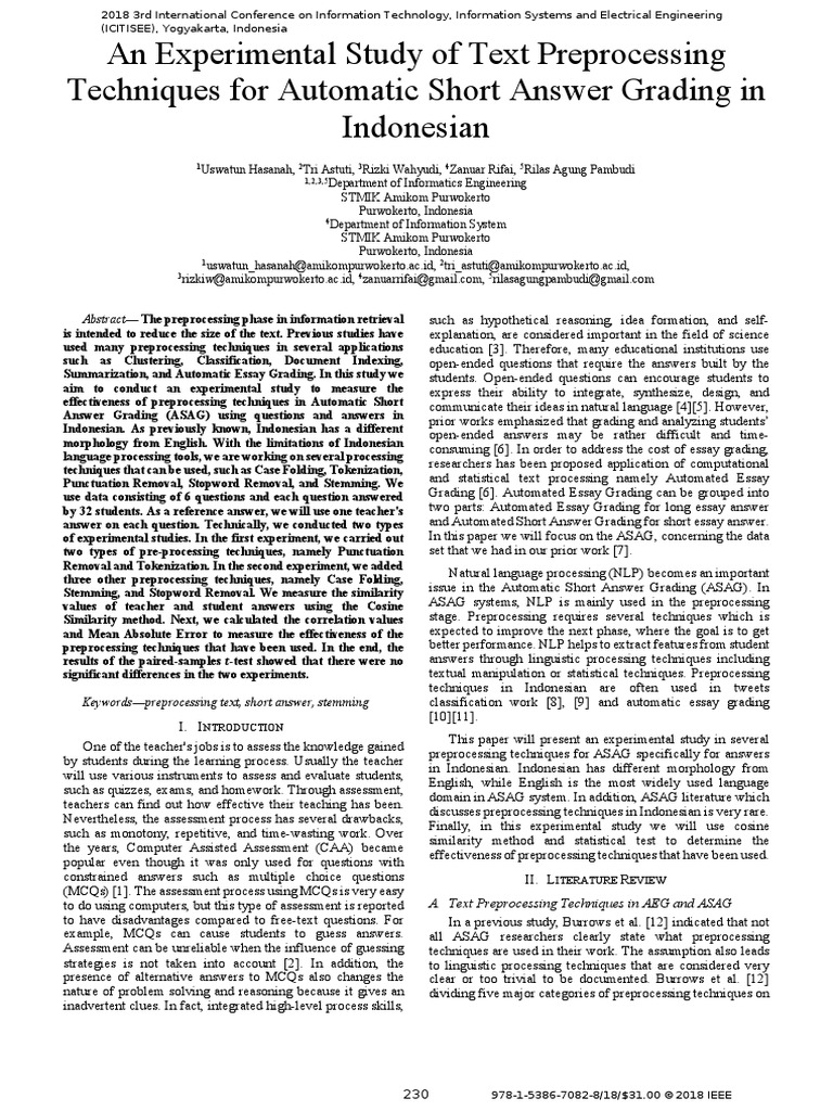 An Experimental Study of Text Preprocessing Techniques For Automatic ...