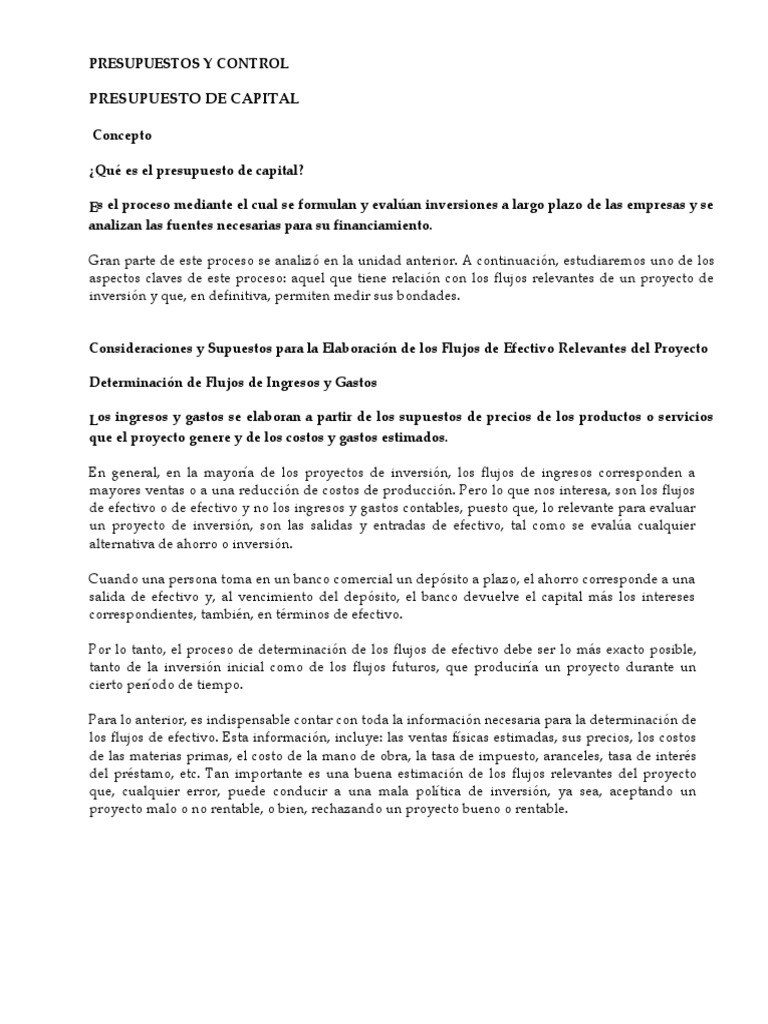Presupuesto de Capital | PDF | Valor presente neto | Tasa interna de retorno