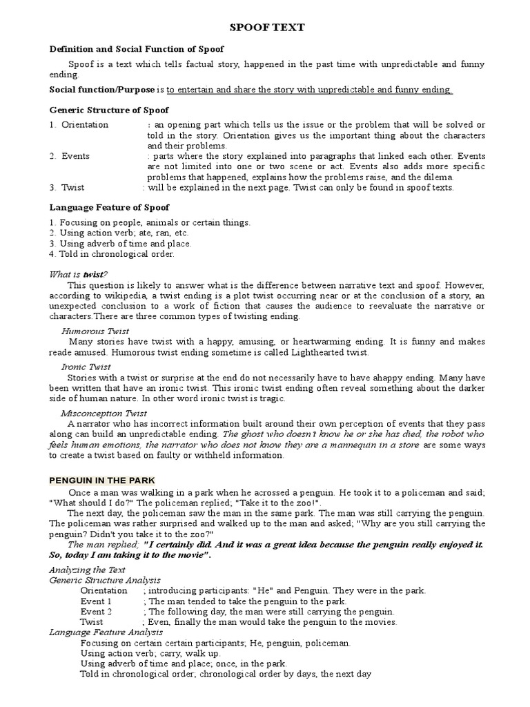 Spoof Text: Definition and Social Function of Spoof | PDF | Parody ...