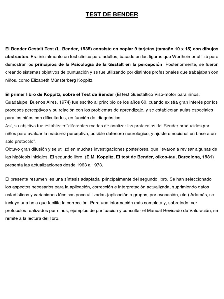 Bender Explicación | PDF | Percepción | Validez (Estadísticas)