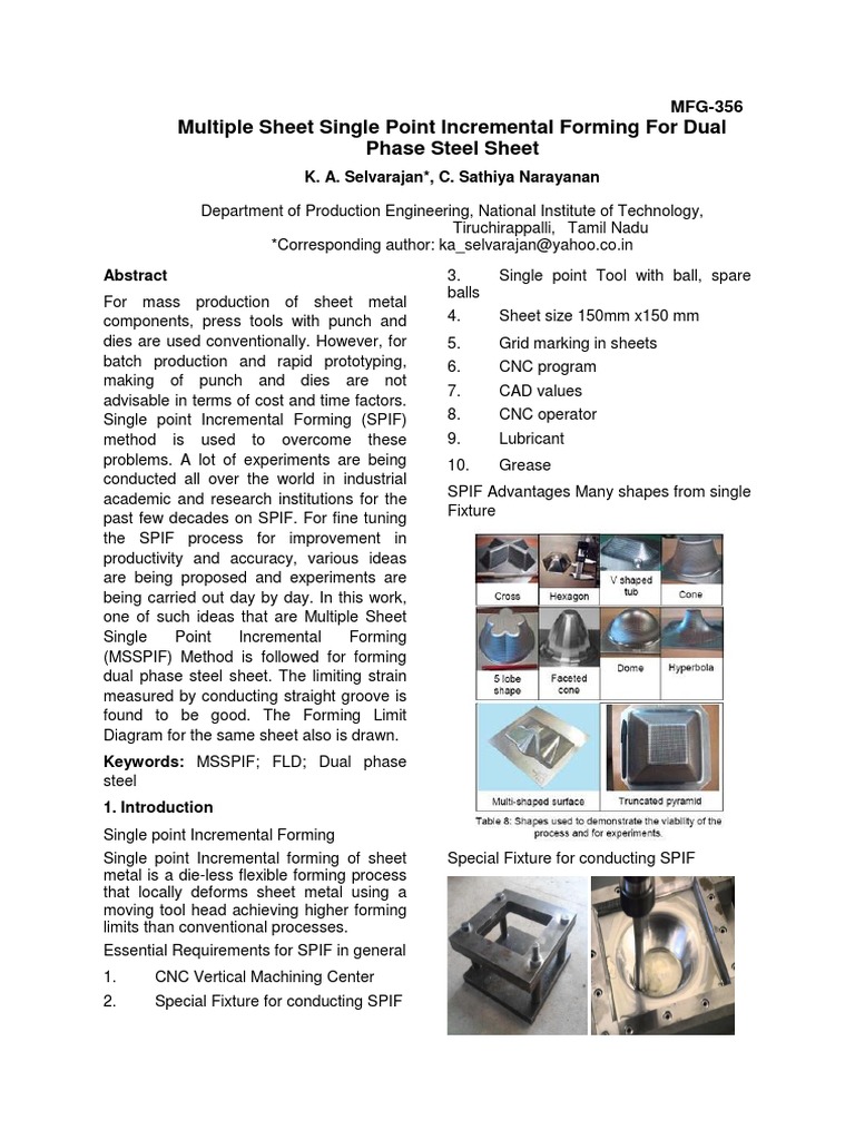 Multiple Sheet Single Point Incremental Forming For Dual Phase Steel ...