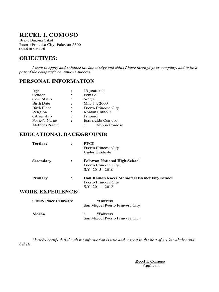 Recel I. Comoso: Objectives | PDF