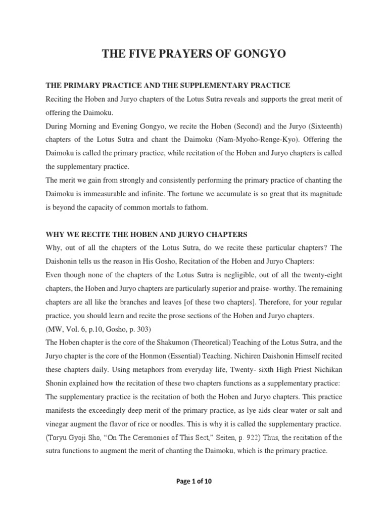 The Five Prayers of Gongyo | PDF | Schools Of Buddhism | Mahayana