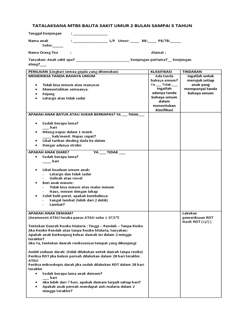 Tatalaksana MTBS Balita Sakit Umur 2 Bulan Sampai 5 Tahun | PDF