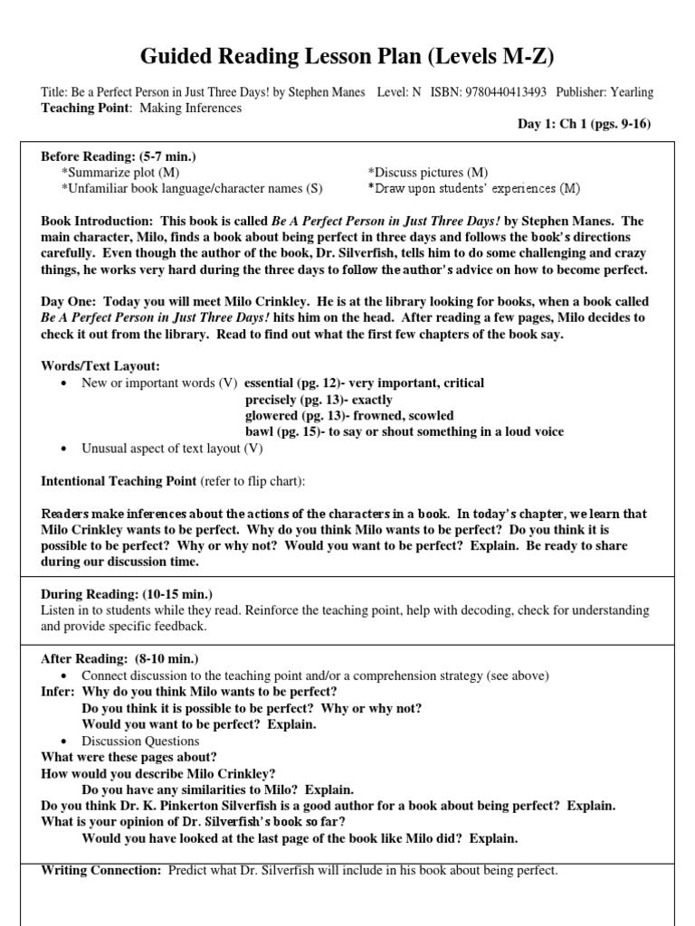 Be A Perfect Person in Just Three Days Level N | PDF | Reading ...