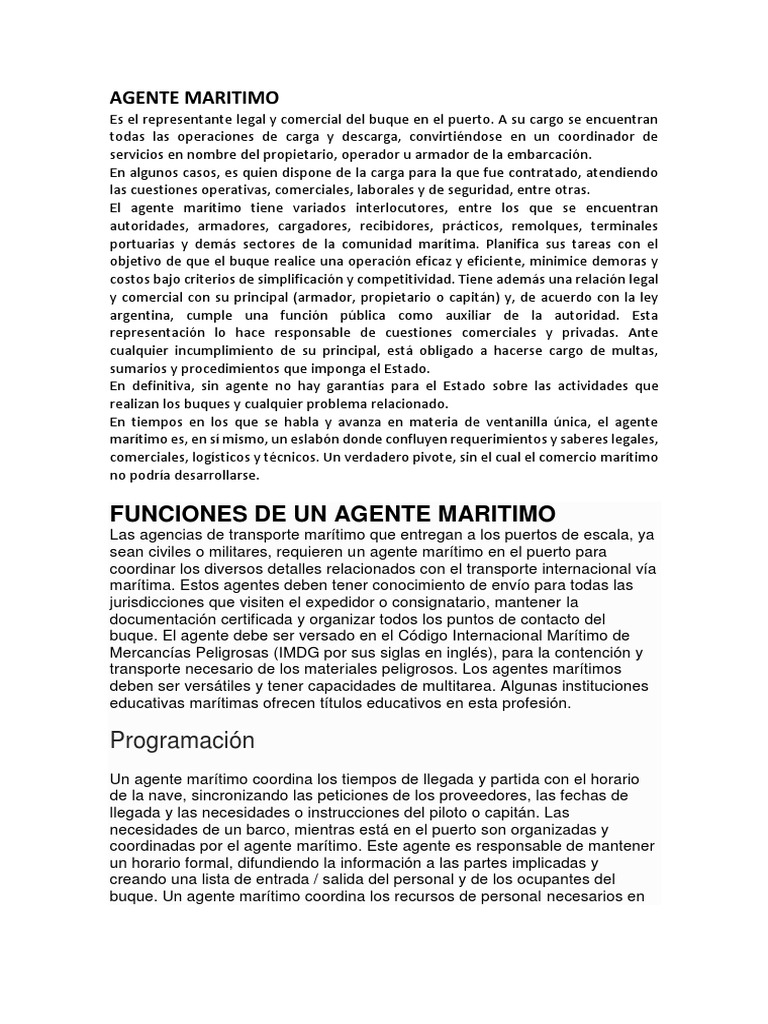 Rol y Funciones del Agente Marítimo | PDF | Barcos | Transporte