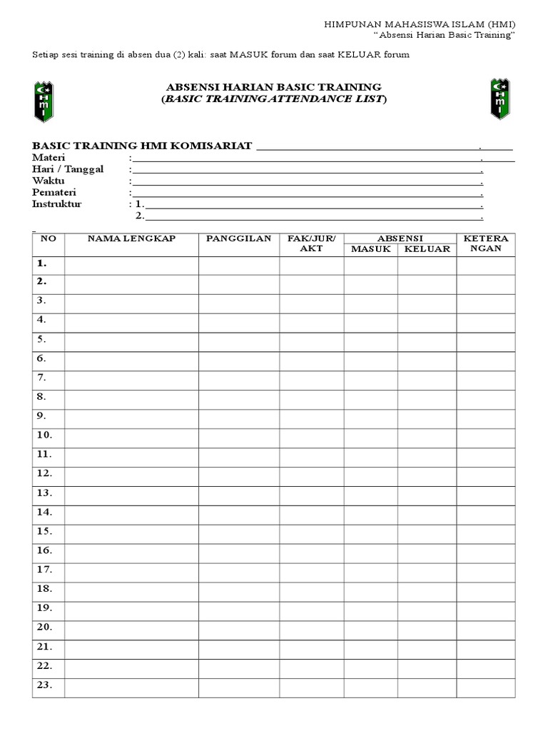 Absensi Harian Basic Training | PDF