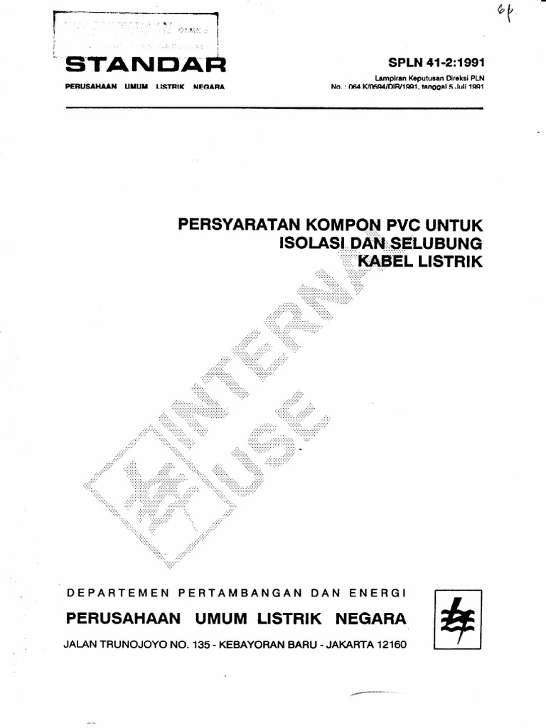 SPLN 41-2 1991 Persyaratan Kompon PVC Untuk Isolasi Dan Selubung Kabel ...