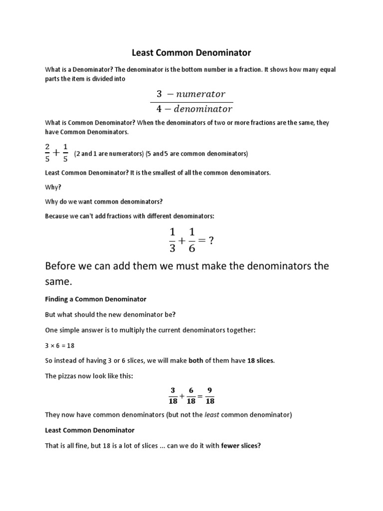 Least Common Denominator | PDF | Fraction (Mathematics) | Mathematical ...