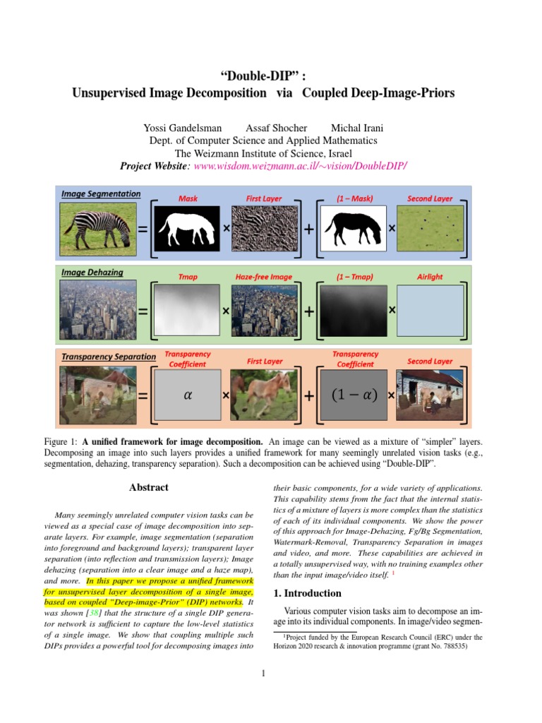 "Double-DIP": Unsupervised Image Decomposition Via Coupled Deep-Image-Priors | Download Free PDF ...