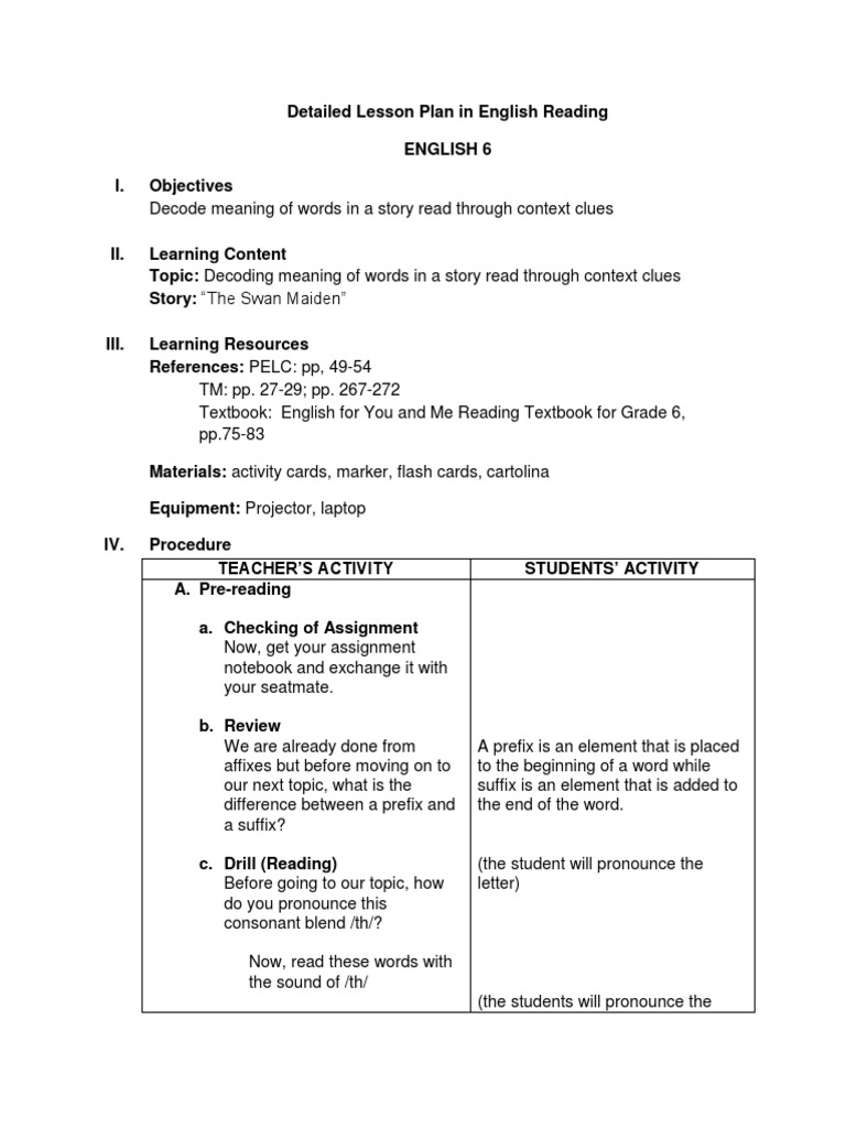 Detailed Lesson Plan English Reading Vi | PDF | Heredity | Learning