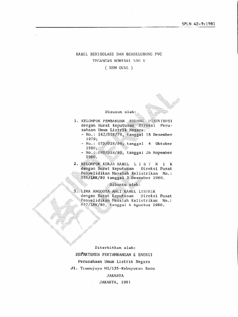 SPLN 42-9 1981 Kabel Berisolasi Dan Berselubung PVC Tegangan Nominal 500 V (NYM Oval) | PDF