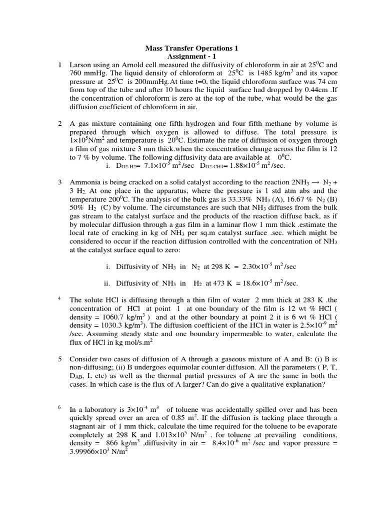 Mass Transfer Operations 1 Pdf Diffusion Gases