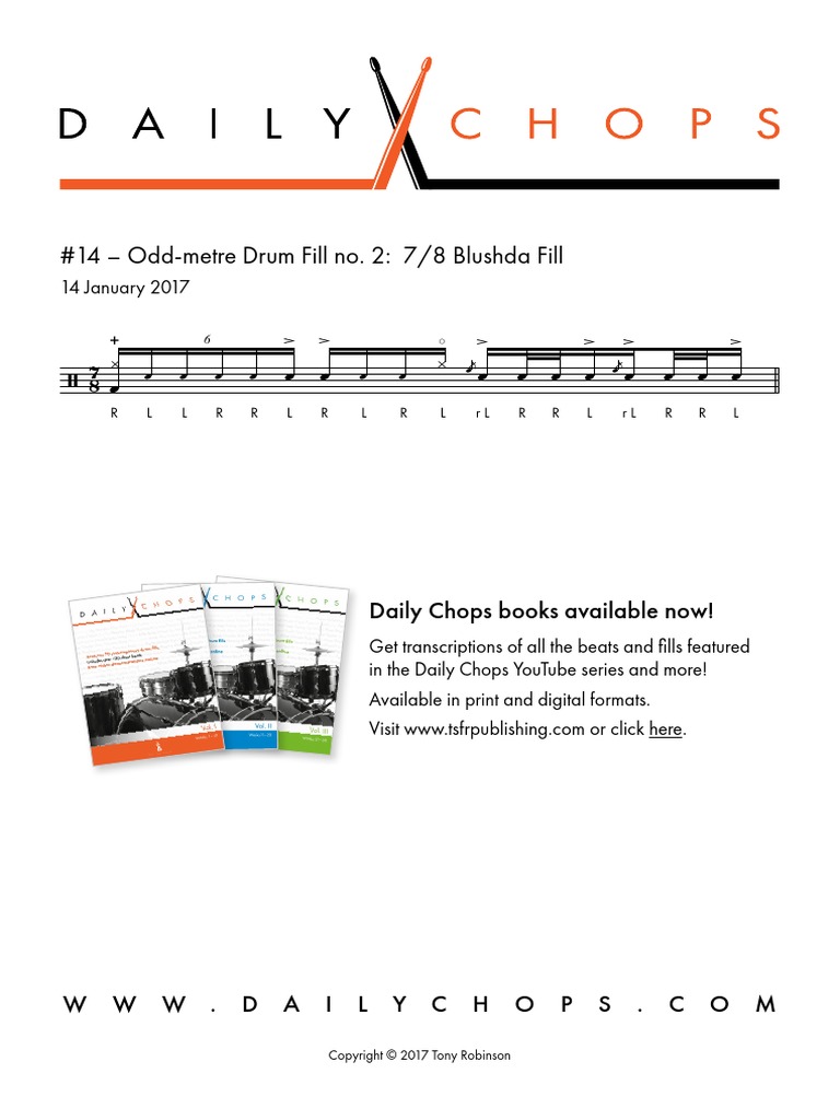 Daily Chops #14 - Odd-Metre Drum Fill No. 2 - 78 Blushda Fill | PDF | Foreign Language Studies