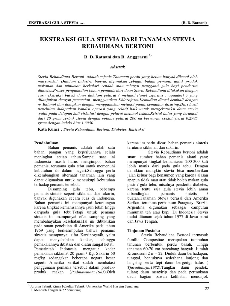 Ekstraksi Gula Stevia | PDF