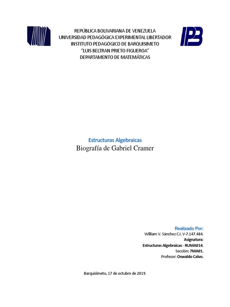 Biografía de Gabriel Cramer | PDF | Determinante | Ecuaciones
