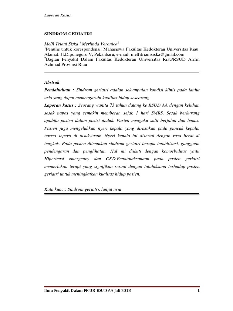 Case Melfi Sindrom Geriatri 1 | PDF | Sains & Matematika