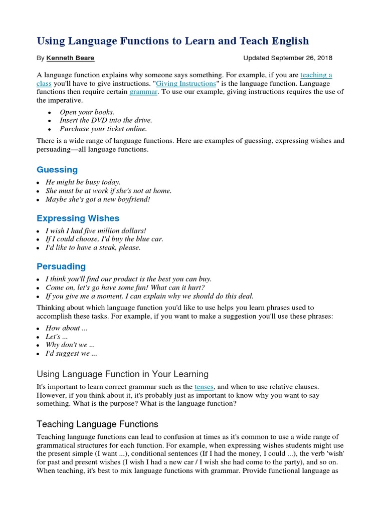 Using Language Functions To Learn and Teach English | PDF | Question ...