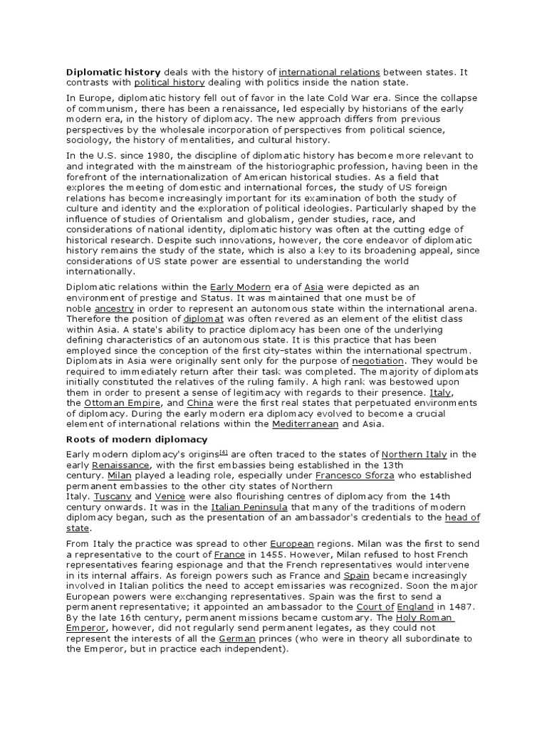 Diplomatic History | PDF | Diplomacy | International Relations