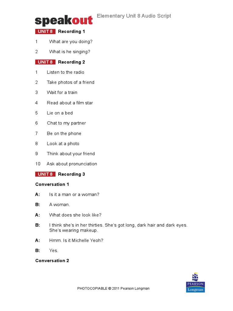 Elementary Unit 8 Audio Script | PDF