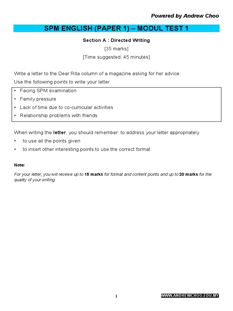 SPM English (Paper 1) Modul Test 1 | PDF | Profanity | Traffic
