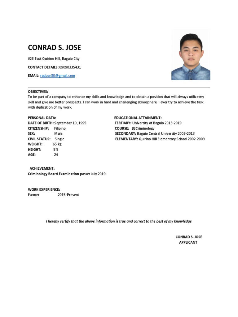 Conrad S. Jose: I Hereby Certify That The Above Information Is True and ...