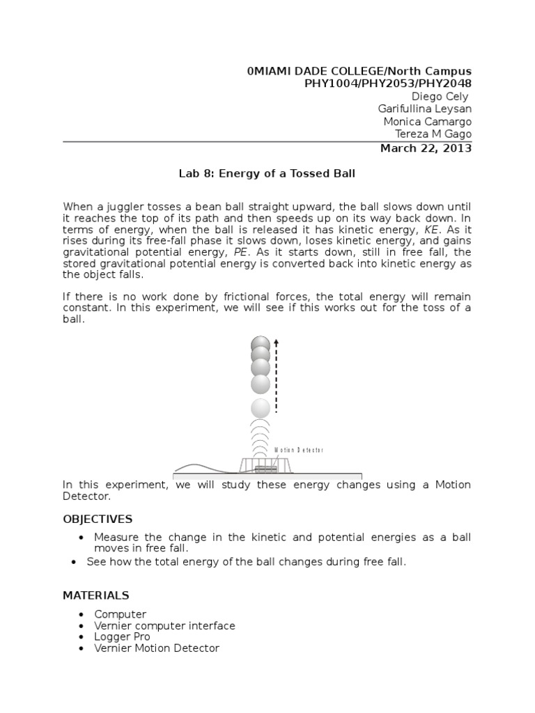 Energy Changes in Tossed Ball Experiment | PDF | Kinetic Energy ...
