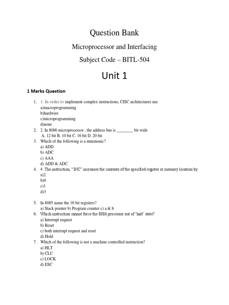 Question Bank - 150504 - Session - 19 - 20 | PDF | Microcontroller | Central Processing Unit