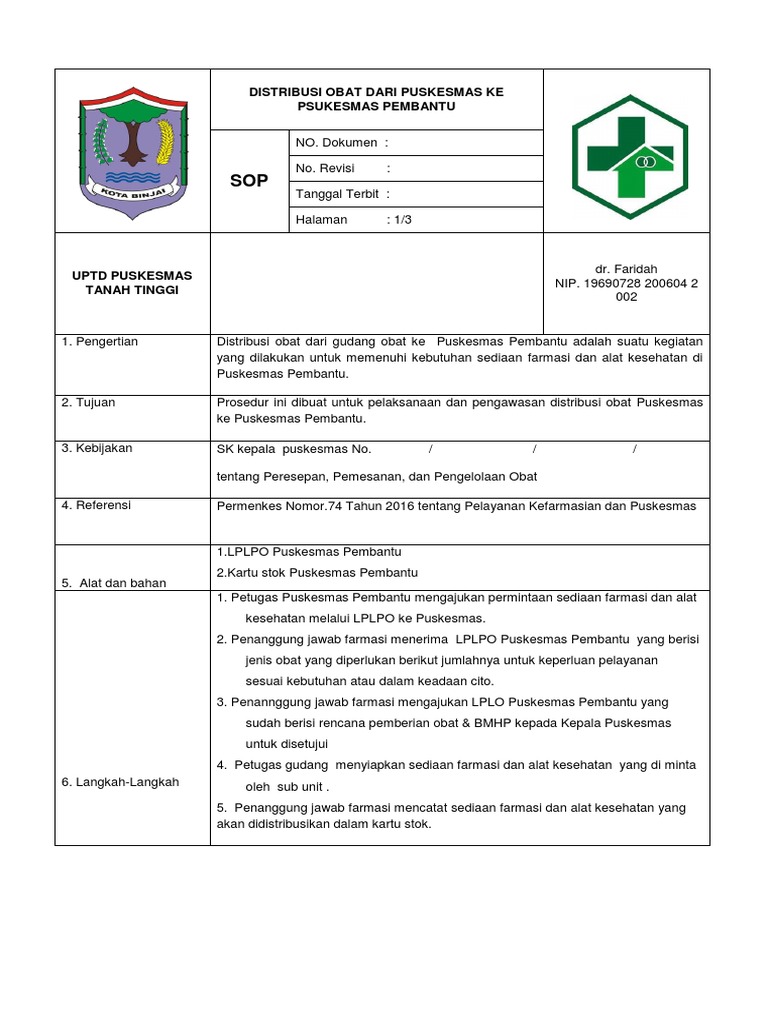 Sop Distribusi Obat Pustu | PDF