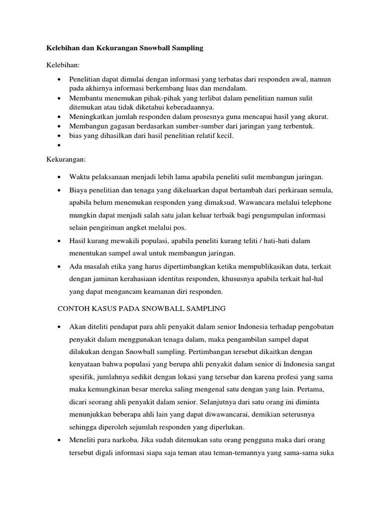 Kelebihan Dan Kekurangan Snowball Sampling | PDF Kelebihan Dan Kekurangan Snowball Sampling | PDF