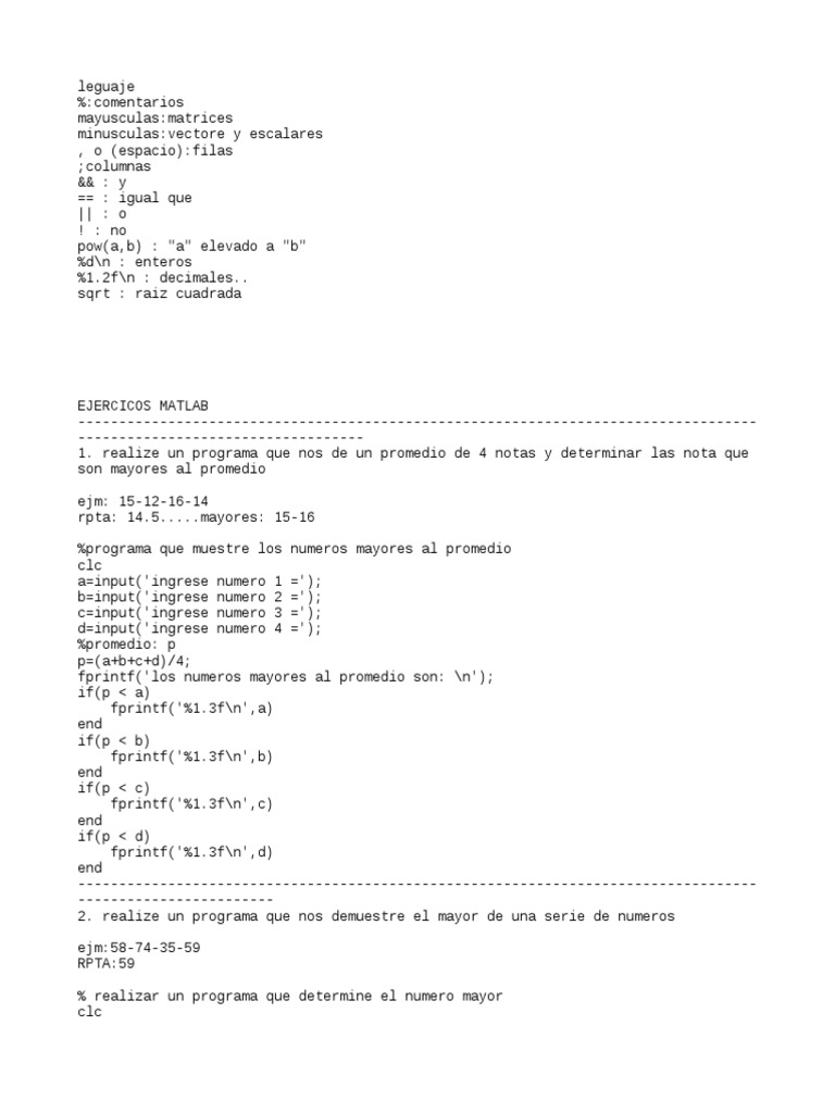 Ejercicios Matlab | PDF | Conceptos matemáticos | Números