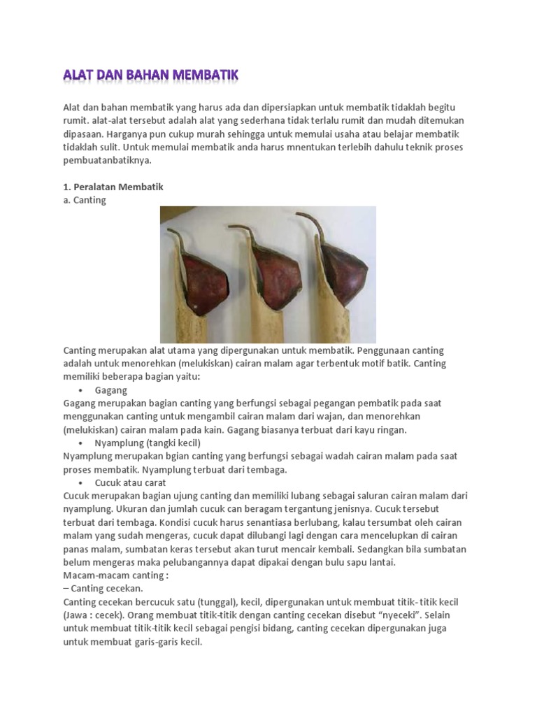 Alat Dan Bahan Membatik | PDF